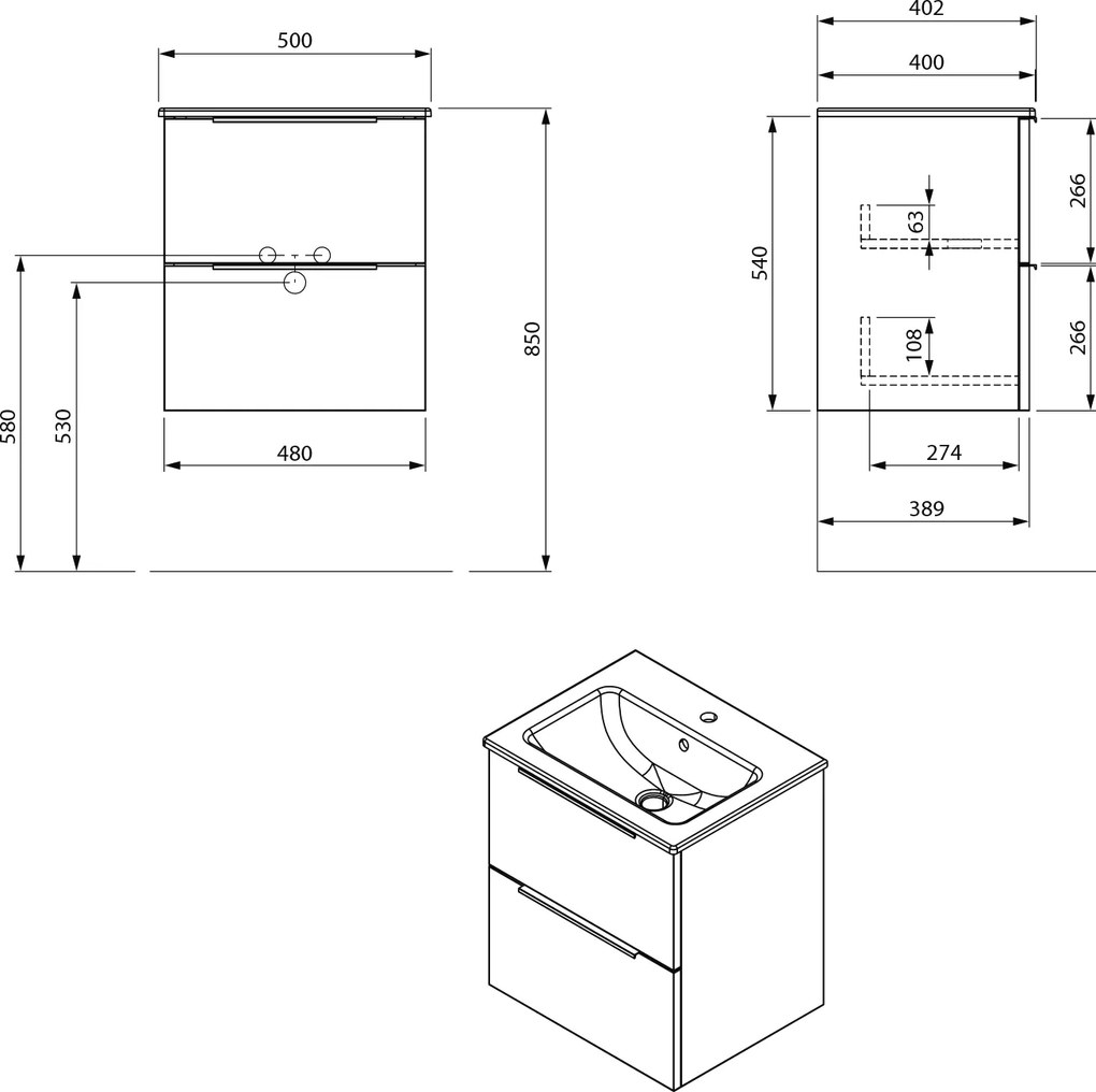 Sapho CIRASA umyvadlová skříňka 48 x 54 x 39 cm dub alabama CR492-2222