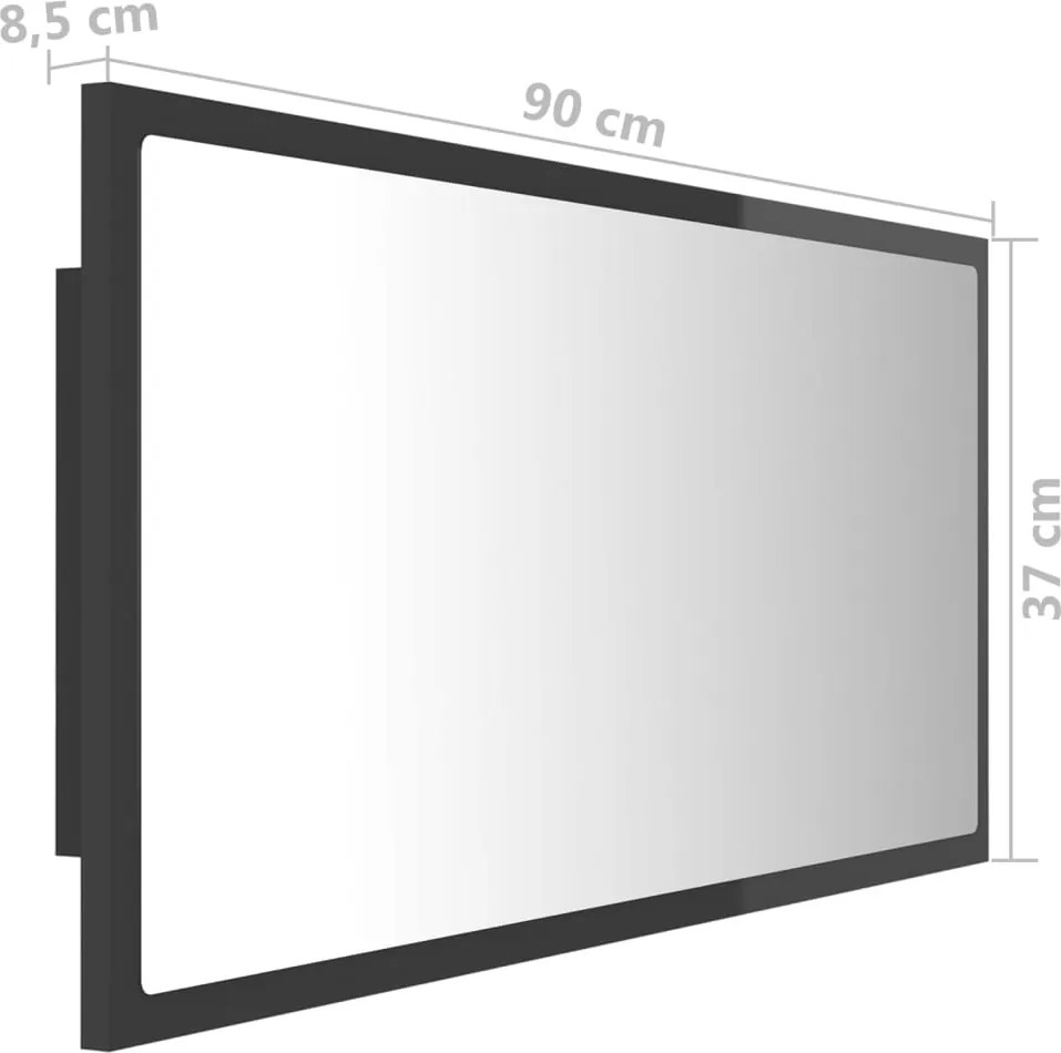 vidaXL Marketos LED koupelnové zrcadlo šedé vysoký lesk 90x8,5x37 cm akrylové