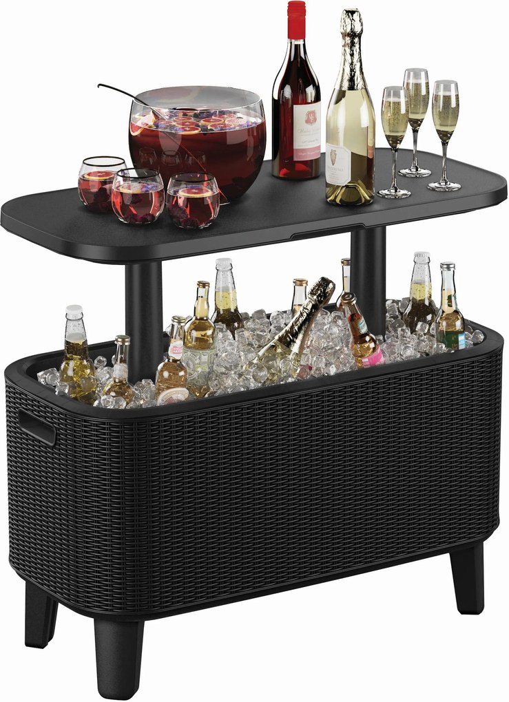 KETER BEVY BAR Multifunkční stolek ratan, 83,5 x 40 x 50-74 cm, grafit 17209510