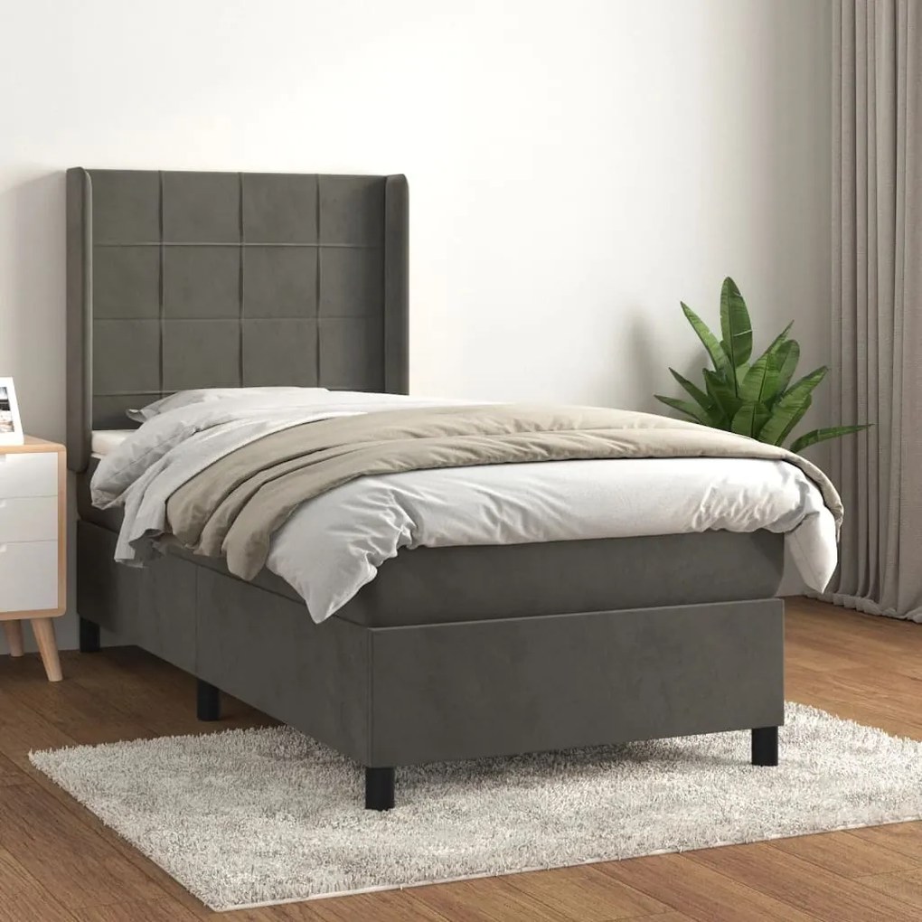 Box spring postel s matrací tmavě šedá 80 x 200 cm samet 3132646