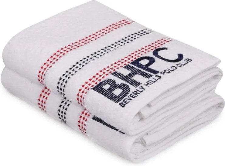 Sada dvou bílých ručníků Beverly Hills Polo Club Stripes, 90 x 50 cm