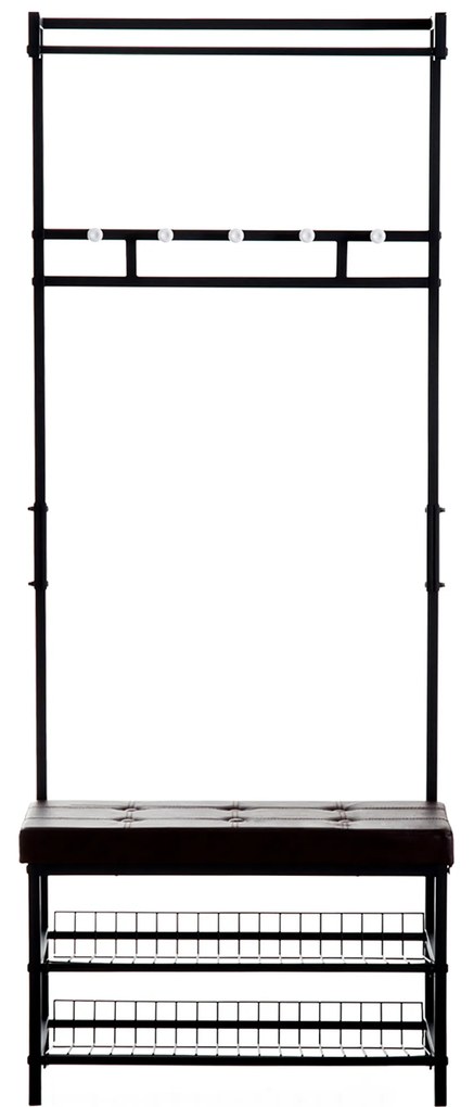 HOMCOM Věšák s lavicí Věšák na oděvy Kovové 2 botníky Sedák 72,5x35x180cm do předsíně a vstupní haly