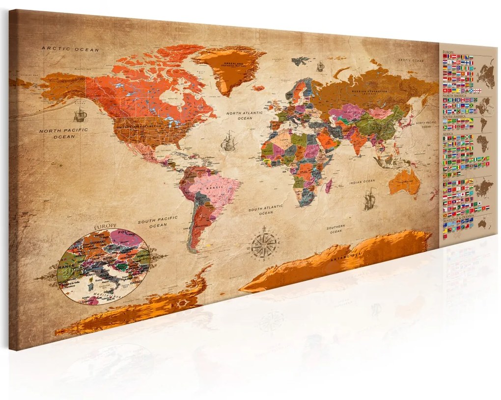 Mapa světa: národní vlajky (120x60 cm) - Murando DeLuxe