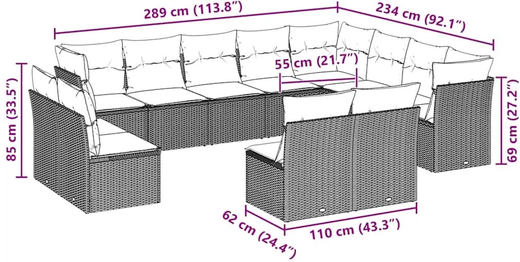 12dílná zahradní sedací souprava podušky světle šedá polyratan 3218472