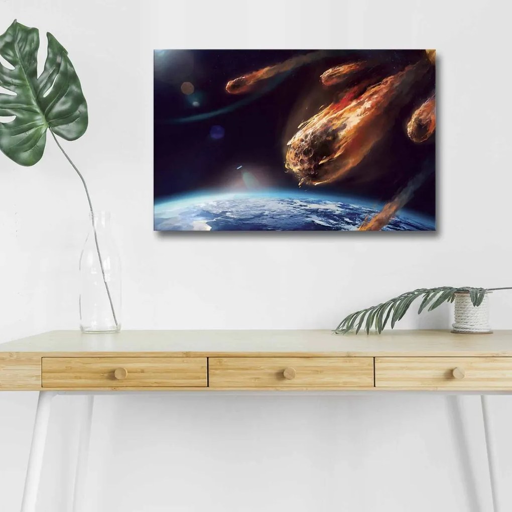 Obraz s LED osvětlením LETÍCÍ ASTEROID 45 x 70 cm