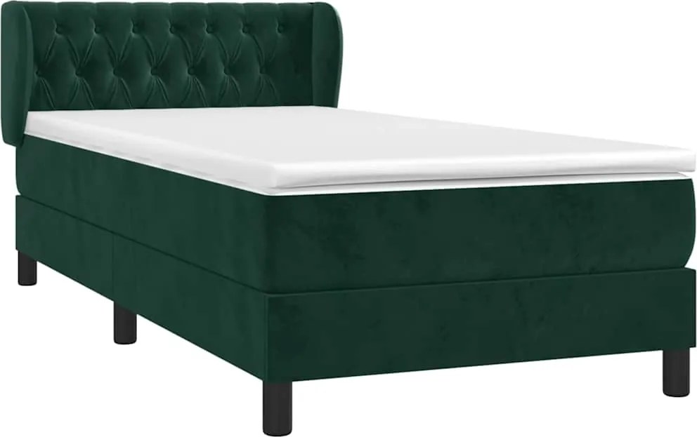 Box spring postel s matrací tmavě zelená 90x190 cm samet 3127646