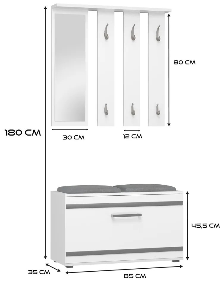 FALCO Předsíňová sestava Granát Odstín: Bílá