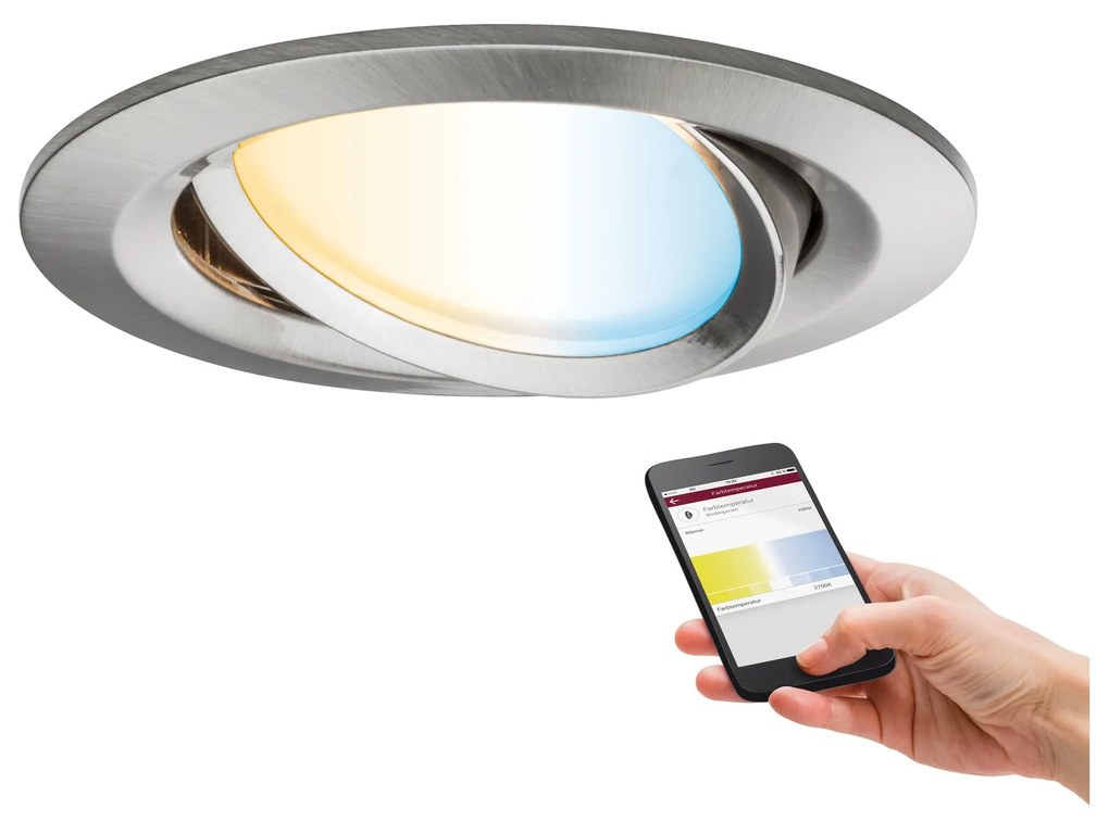 Paulmann 92961 ZigBee LED Nova Plus Coin, zapuštěná bodovka 1x6.5W se změnou teploty světla, kartáčovaný hliník