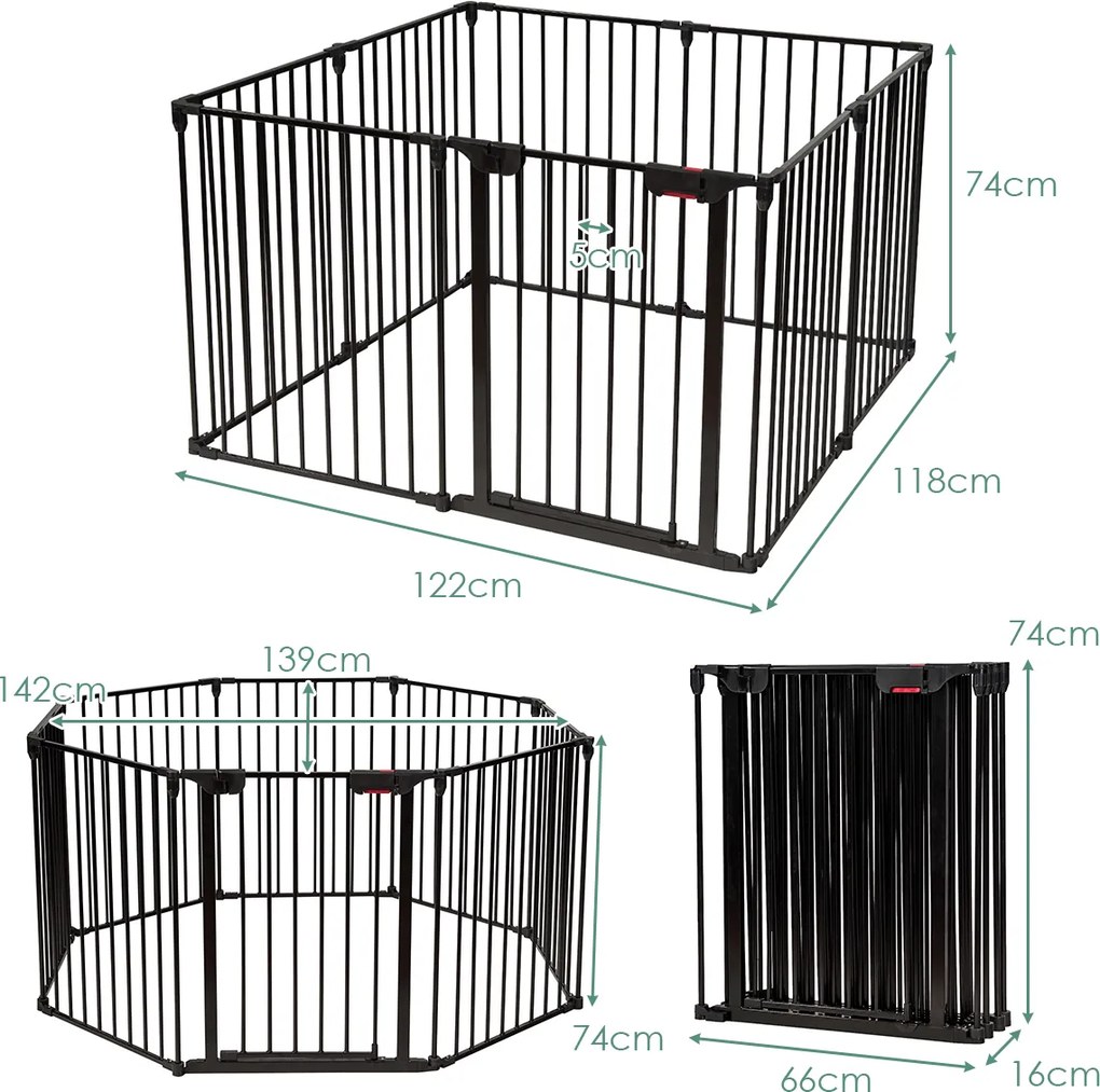 Costway 8 prvková ohrádka pro psa bariéra – 500 × 75 cm, černý