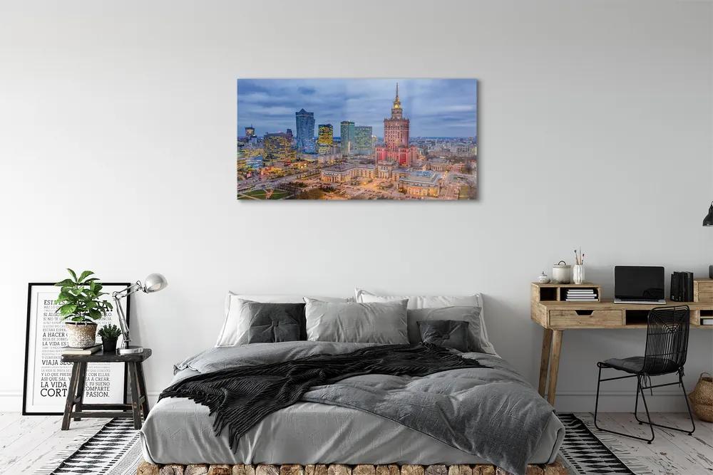 akrylový obraz Warsaw Panorama západu slunce 125x50 cm