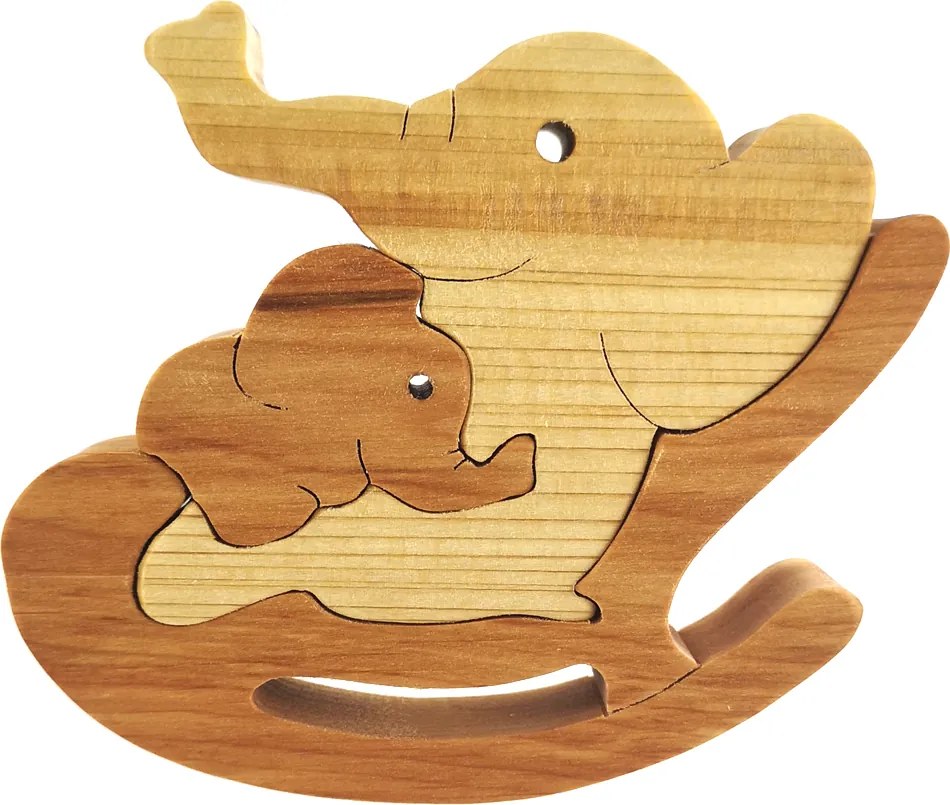 AMADEA Dřevěné puzzle houpací slon, masivní dřevo dvou druhů dřevin, 14x12,5x3 cm
