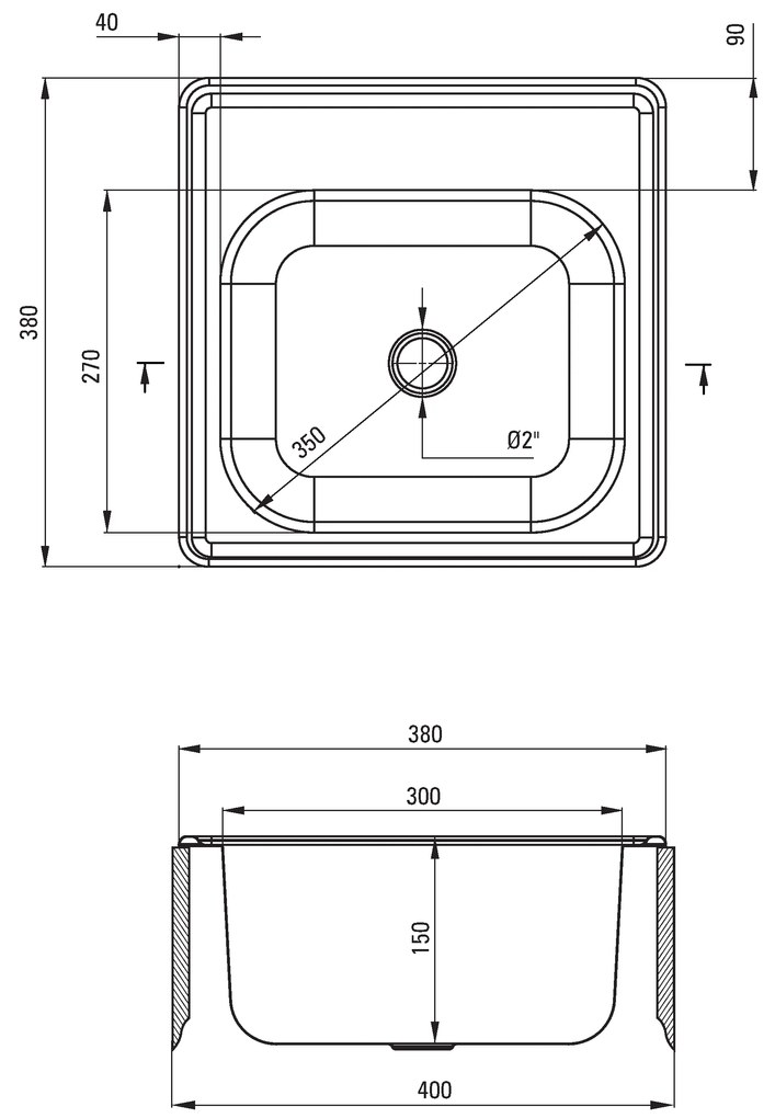 Deante Techno, nerezový dřez na desku 1-komorový B/O 380x380x150 2" + sifon, vzor dekor, ZMU_3100