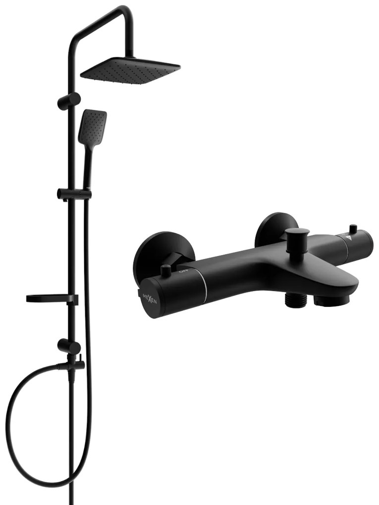 Mexen Sven vanovo-sprchový set s dešťovou sprchou a vanovou termostatickou baterií Nox, černá, 77350262-70