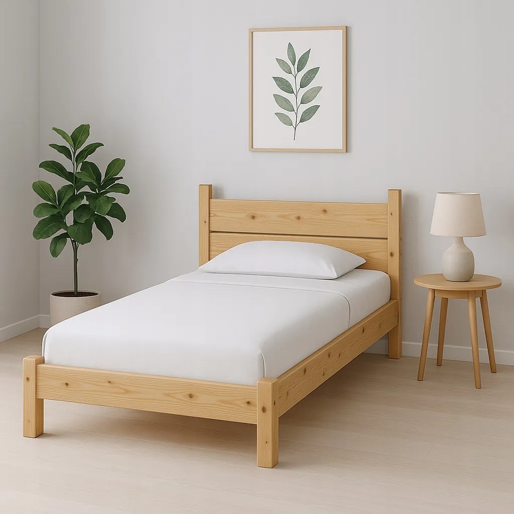 Dřevěná postel 100x200 Leaf stabilní rošt Ekologické Jednoduché Scandi Eco
