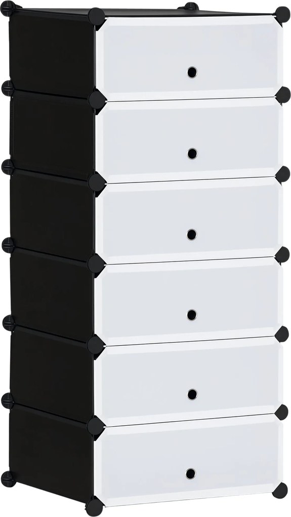 HOMCOM Plastový regál na boty pro 6 párů bot, skříňka na boty do chodby, DIY modulární regál, černá+bílá 49 x 36,5 x 108 cm | Aosom