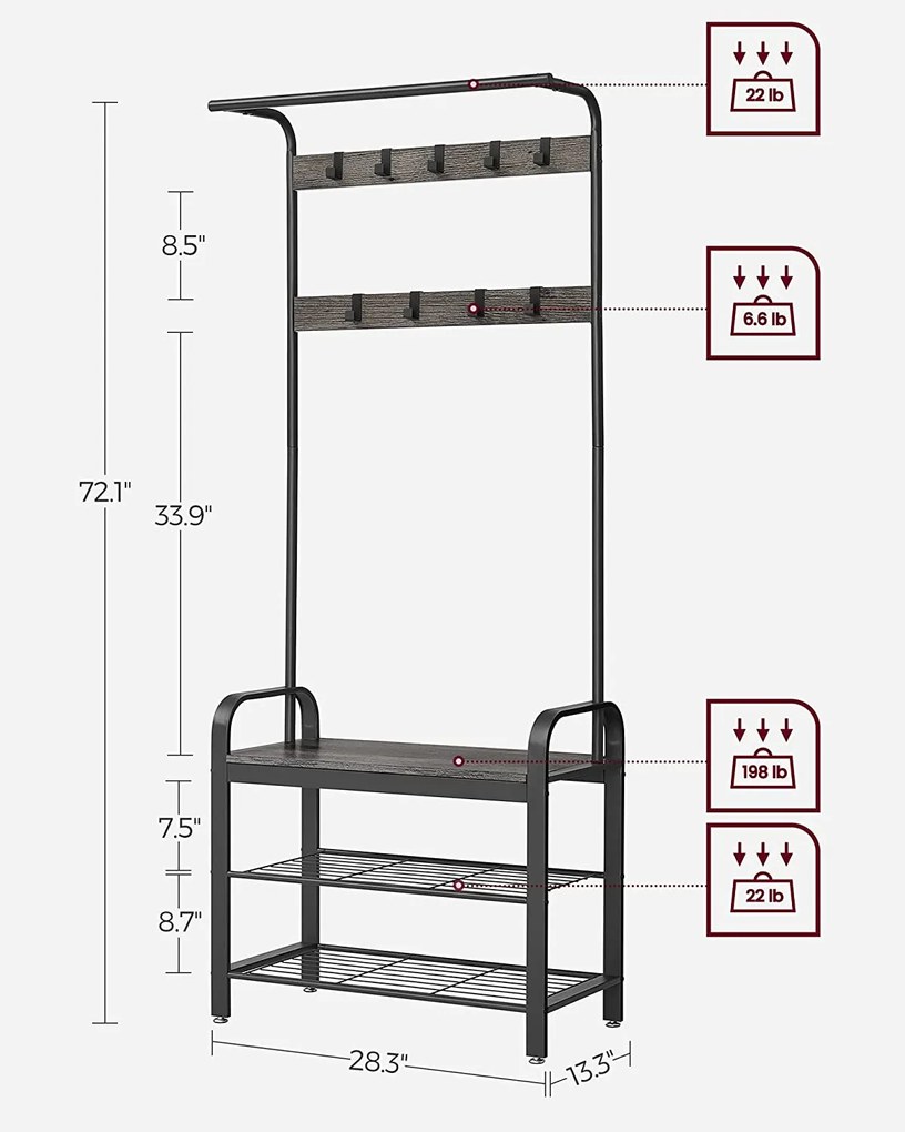 Předsíňový věšák s botníkem Lisie 72 cm tmavě šedý