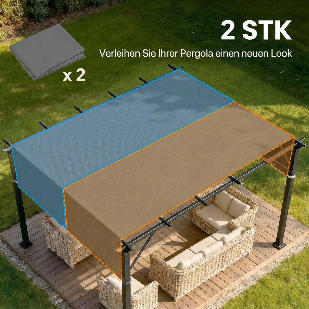 Outsunny Sada 2 skládacích pergolových náhradních plachet 4,9 x 1,2 m pro pergolu 3 x 3 m, polyesterová látka, tmavě šedá, UV ochrana