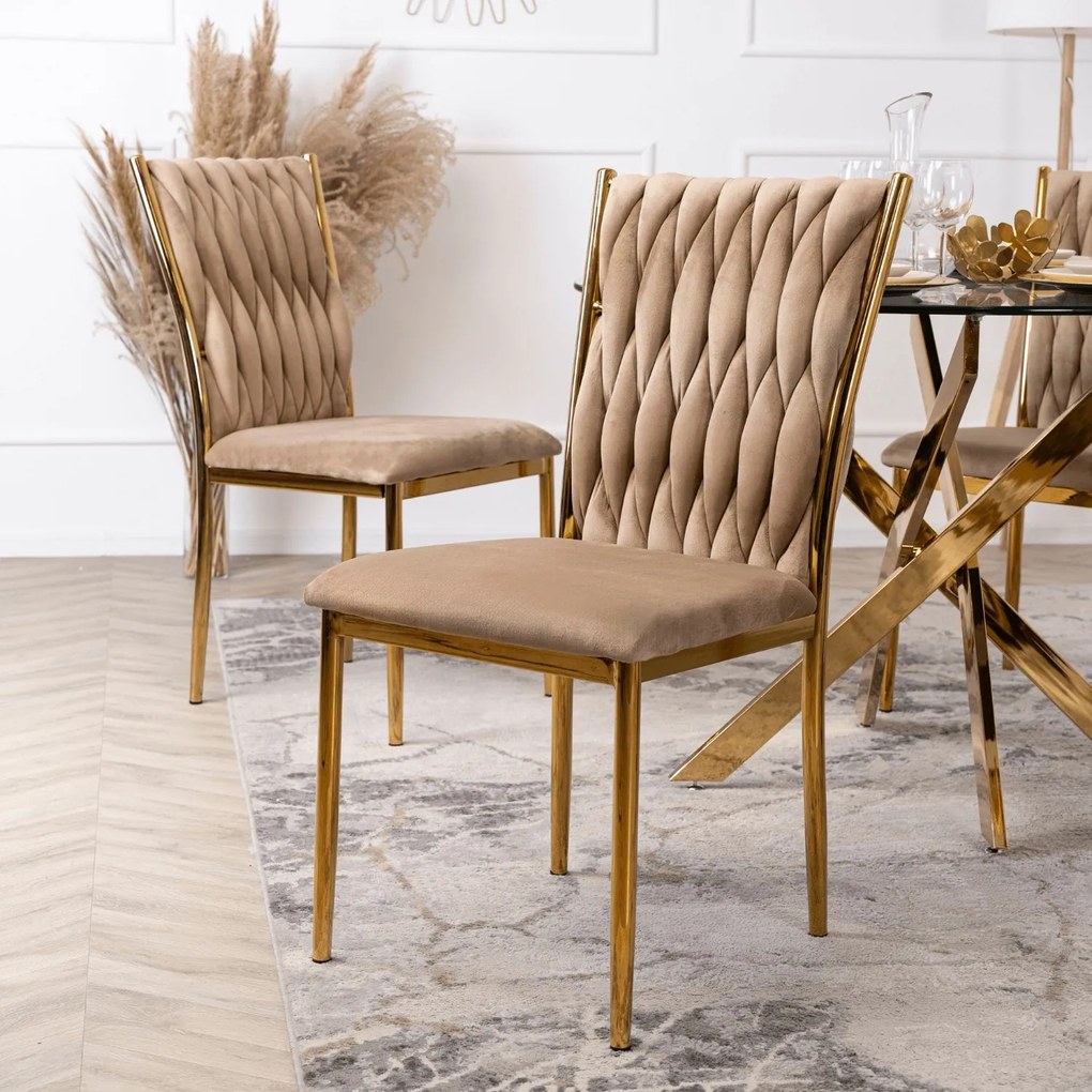 Designová jídelní židle Dan samet béžová/zlatá