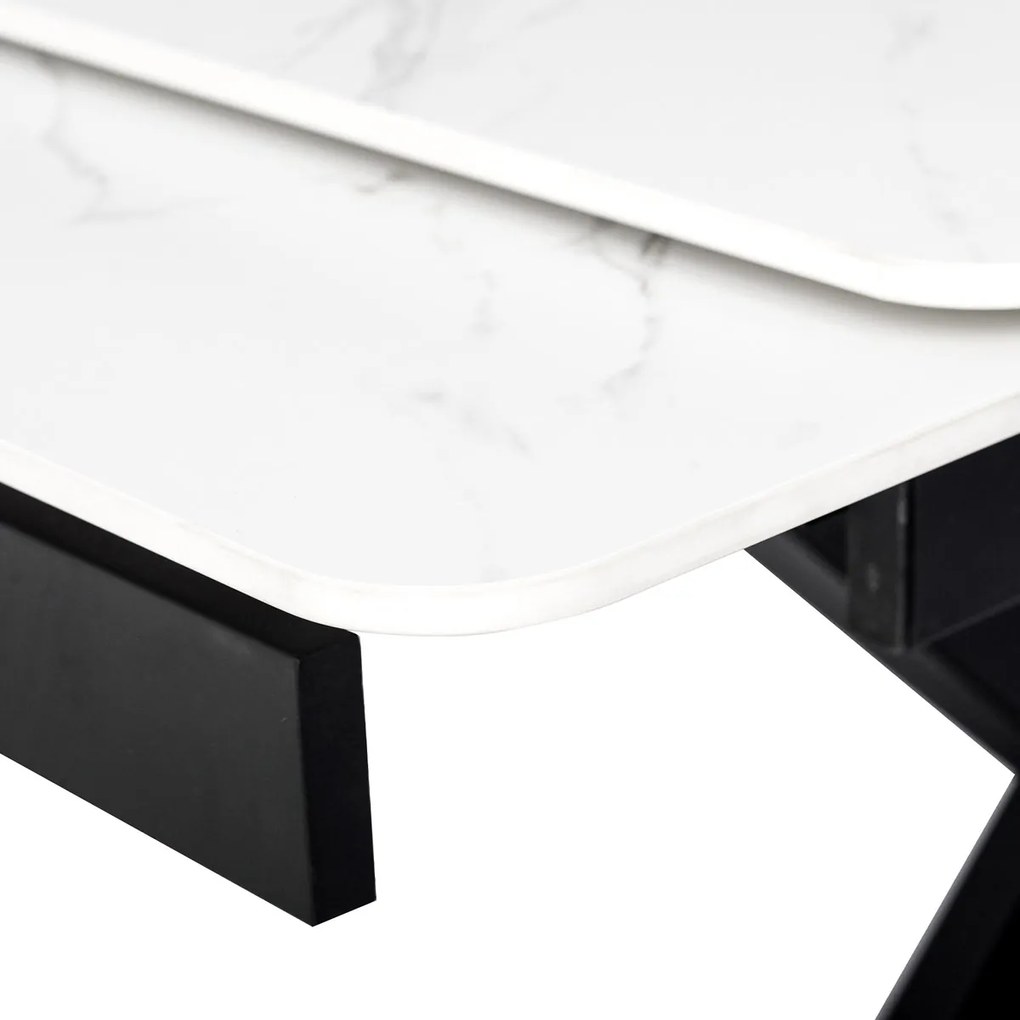 AUTRONIC Jídelní stůl 120+30+30x80 cm, keramická deska bílý mramor, kov, černý matný lak