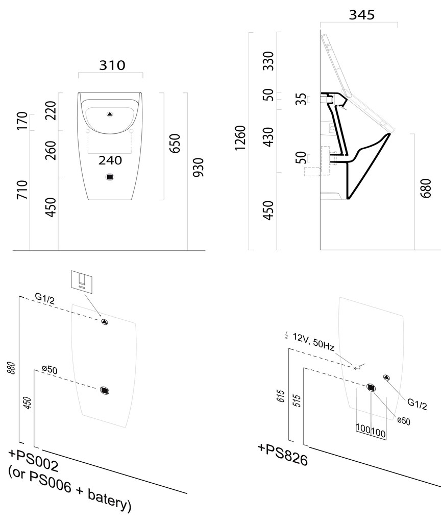 GSI, SAND Pisoár s otvory pro víko, černá matná, 909826