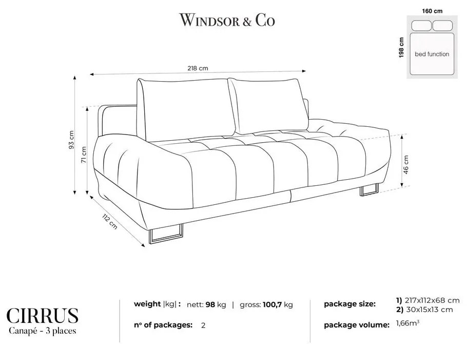 Královsky modrá třímístná rozkládací pohovka se sametovým potahem Windsor &amp; Co Sofas Cirrus