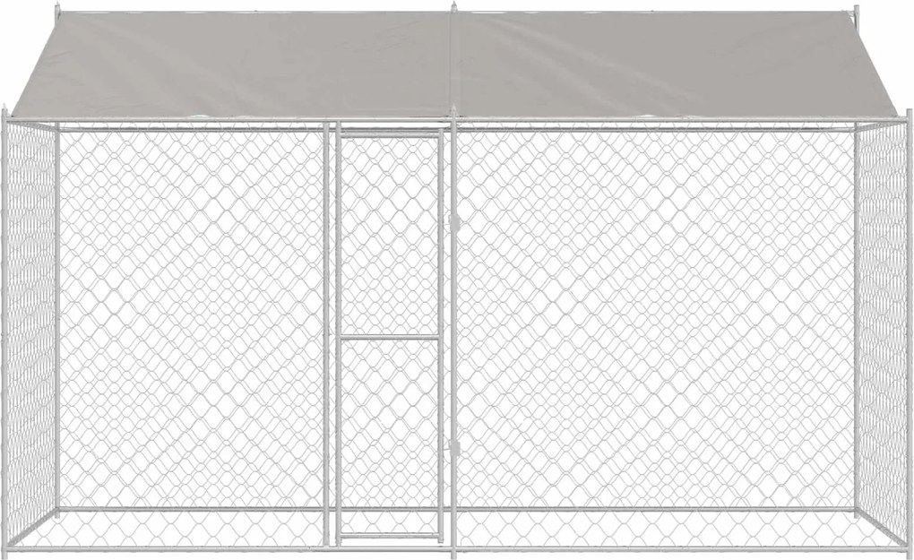 Psí klec s střechou Stříbrná 400 x 200 x 256 cm Ocel a PE 3368301