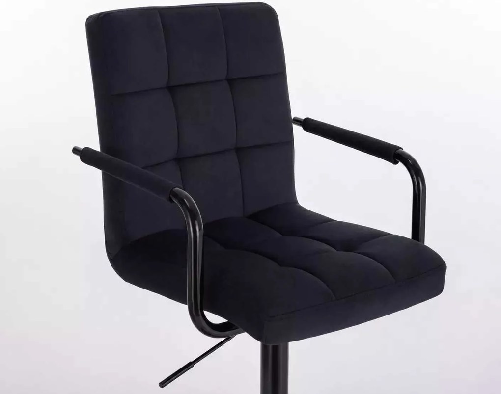 LuxuryForm DESIGN Barová židle VERONA BLACK VELUR na černé kulaté podstavě - černá