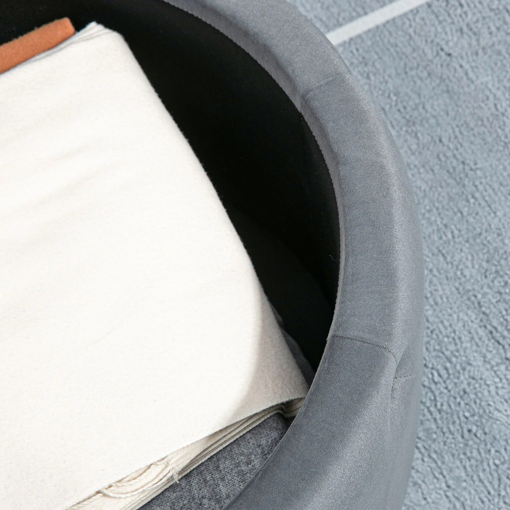 HOMCOM puf s úložným prostorem čalouněný taburet úložný box kulatý otoman s víkem sametový vzhled šedý Ø60 x 40 cm do obývacího pokoje a ložnice | Ao…