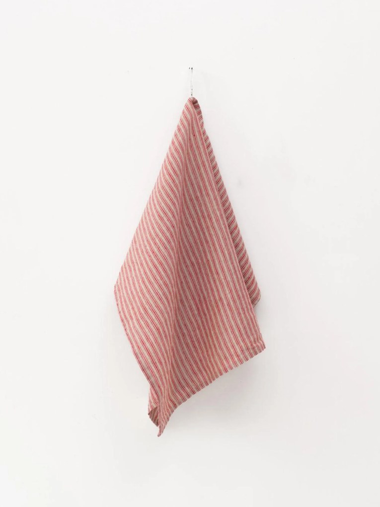 Lněná utěrka na nádobí Red Natural Stripes
