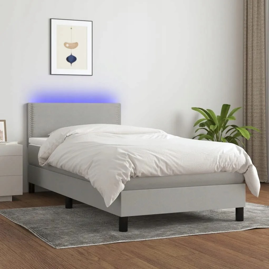 Box Spring Postel S Matrací A Led Textil Světle Šedá Hladké s hřebíky 90