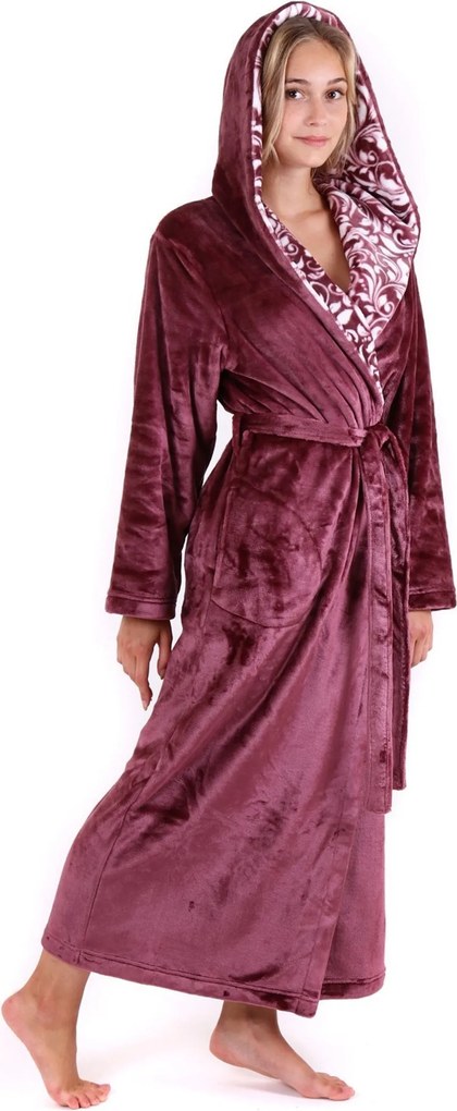 Župan s kapucí Flora mauve wine 39 56 4853 - XXL