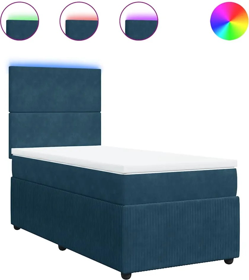Box spring postel s matrací modrá 80 x 200 cm samet 3294488