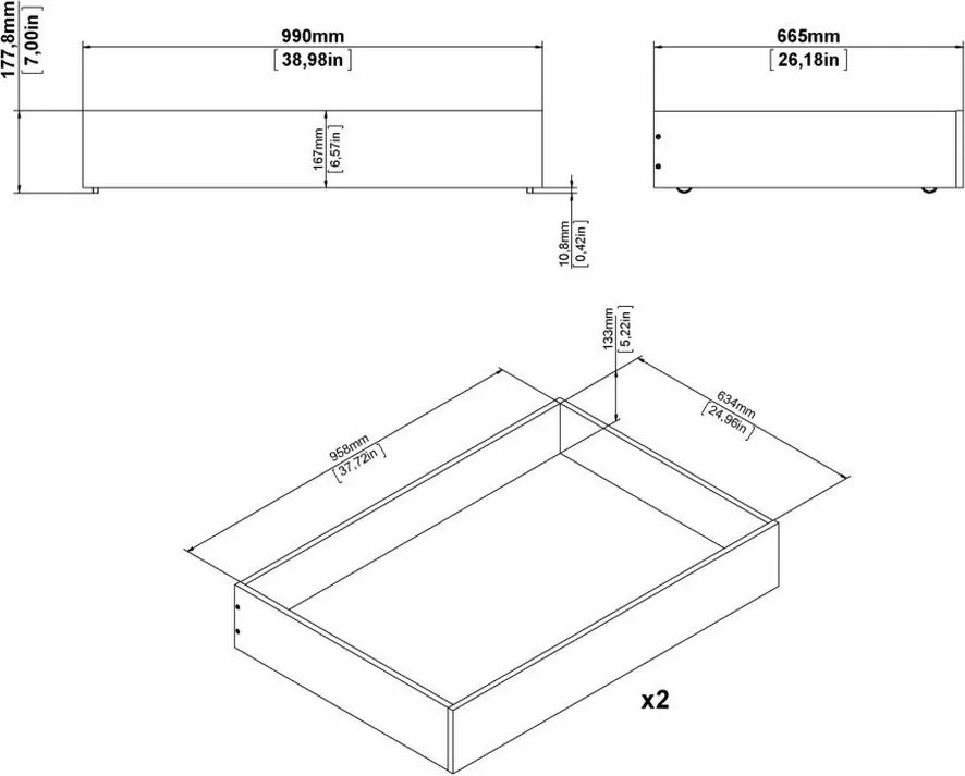 Zásuvky pro postel Simplicity - šířka 99 cm, 2 ks, bílý lesk