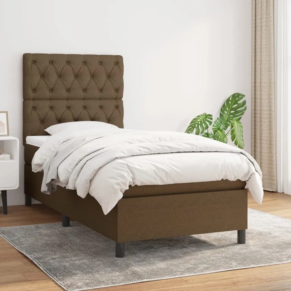 Box spring postel s matrací tmavě hnědá 120x190 cm textil