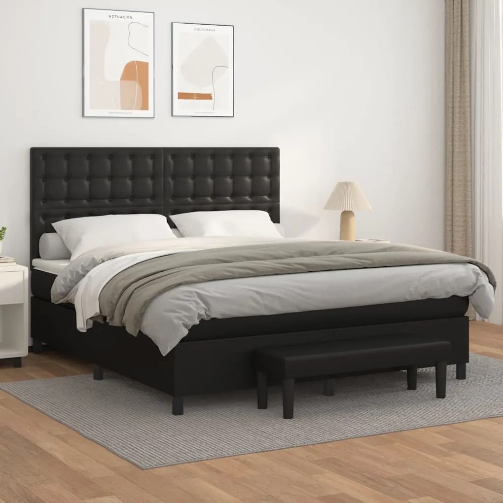 Box spring postel s matrací černá 160x200 cm umělá kůže