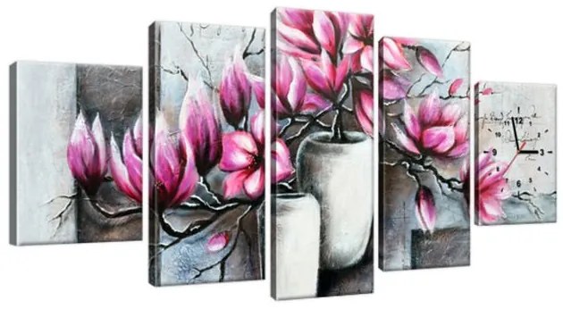 Tištěný obraz s hodinami Růžové magnolie ve váze 150x70cm ZP3906A_5B