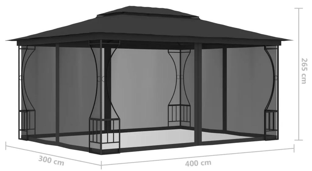 vidaXL Altán se síťovinou 300 x 400 x 265 cm antracitový