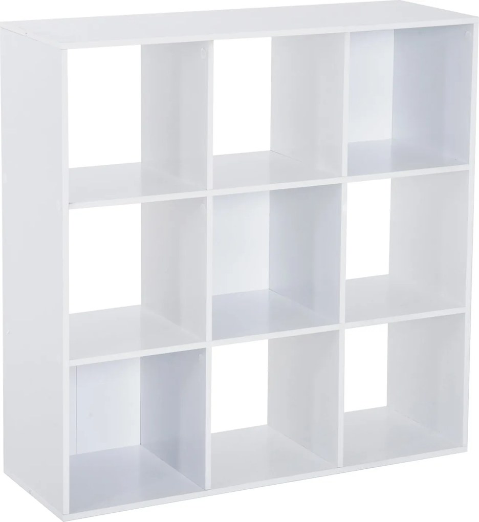 Bílá knihovna HOMCOM pro domácnost a kancelář, moderní regál s 9 přihrádkami z dřevotřísky, 91x29,5x91cm | Aosom