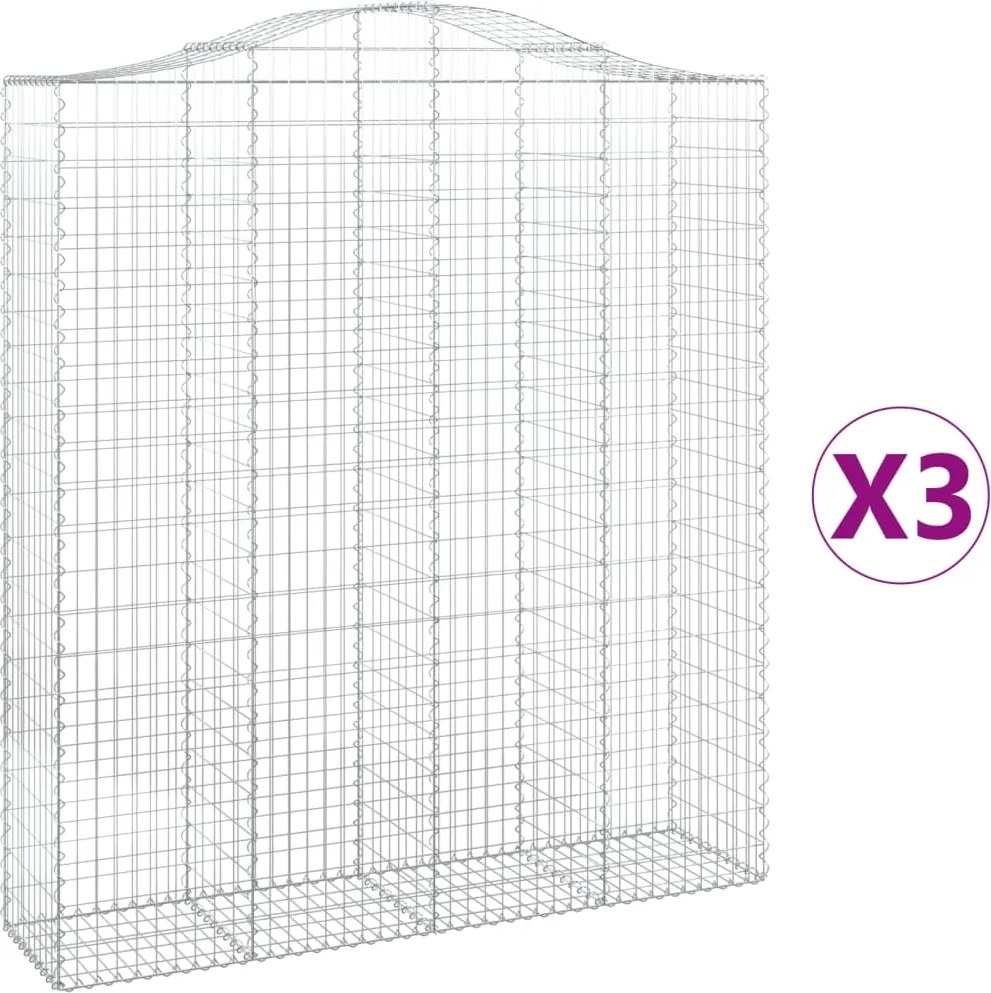 Klenuté gabionové koše 3 ks 200x50x220/240cm pozinkované železo 3145767