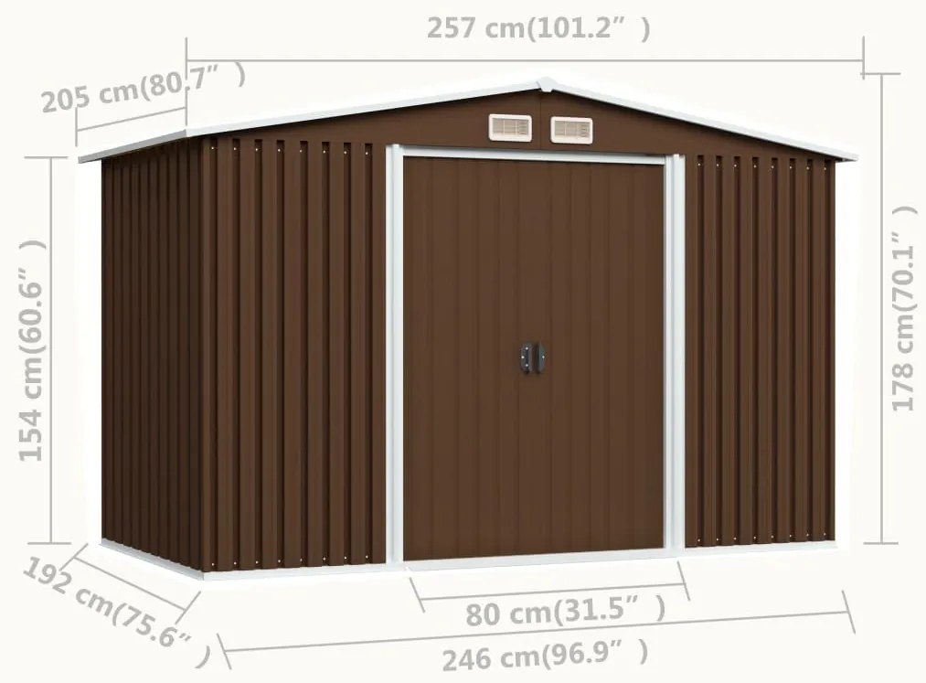 vidaXL Marketos Zahradní domek na nářadí hnědý 257 x 205 x 178 cm ocel