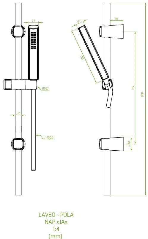 Laveo Pola, sprchový sloup 70cm s ruční sprchovou hlavicí, zlatá matná, LAV-NAP_G1AB