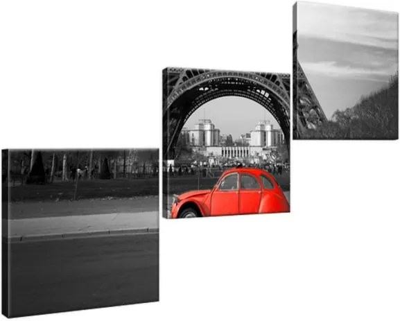 Obraz na plátně Červené auto pod Eiffelovou věží 120x80cm 1116A_3O