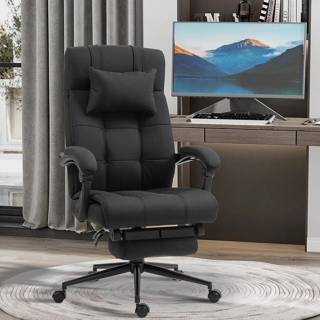 Ergonomická kancelářská židle Vinsetto s nastavitelným opěradlem, hlavovou opěrkou, opěrkami na ruce a výškově nastavitelná otočná židle s podnožkou …