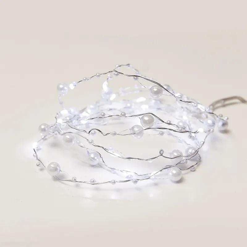 ACA DECOR LED dekorační girlanda - Perly, studená bílá barva, 2xAA, 200 cm