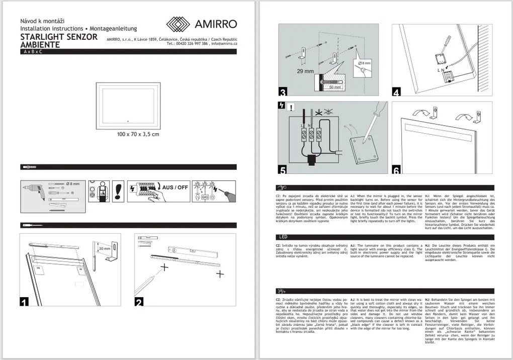 Starlight senzor ambiente zrcadlo na chodbu, do předsíně, nástěnné do koupelny 412-108