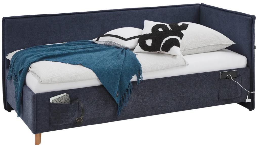 OnaDnes -20% Modrá čalouněná postel Meise Möbel Fun II. 120 x 200 cm s úložným prostorem