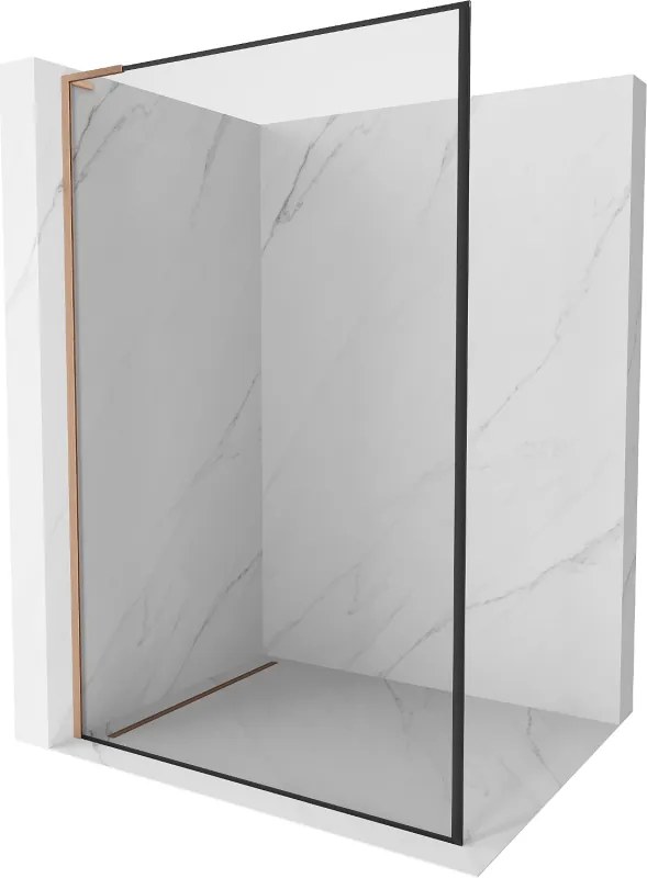 Mexen Kioto L, sprchová zástěna Walk-In 80 x 200 cm, 8mm čiré sklo černý vzor, měděný matný profil, 800-080-103-65-70