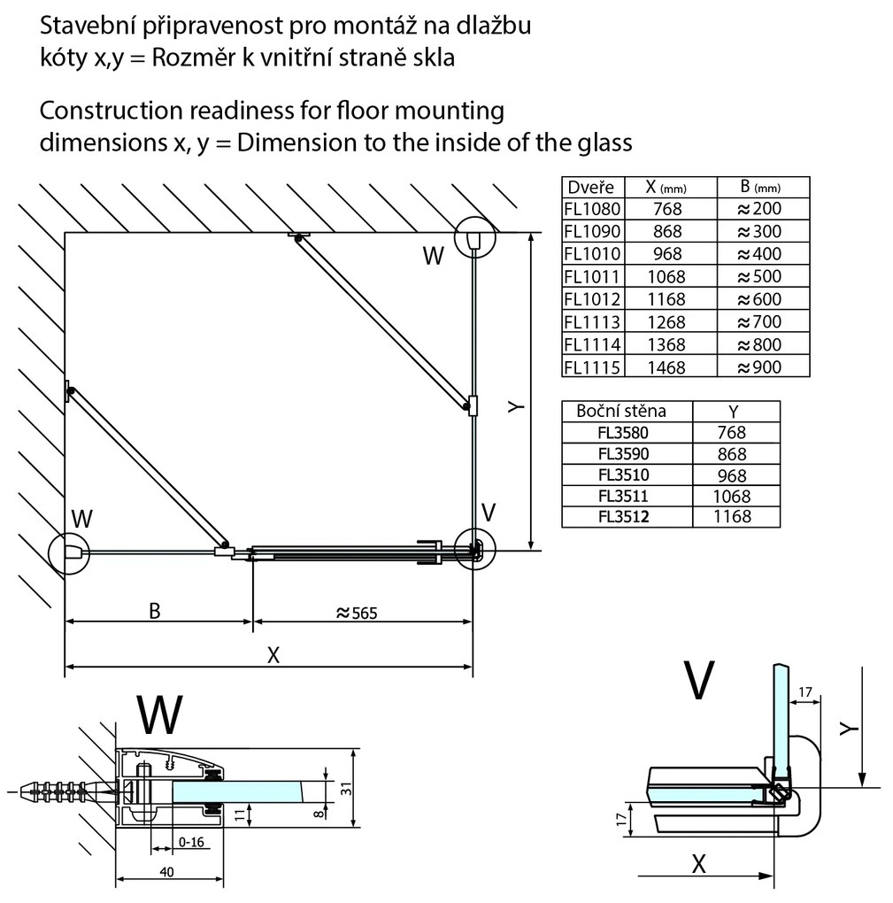 Polysan FORTIS LINE sprchové dveře 1400mm, čiré sklo, levé FL1114L