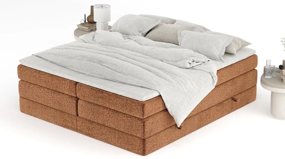 Oranžová boxspring postel s úložným prostorem/bez čela 200x200 cm Juniper – Maison de Rêve