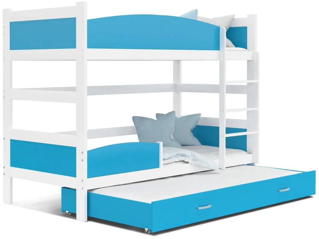 Dětská patrová postel SWING3 COLOR + rošt + matrace ZDARMA, 190x80, bílý/modrý